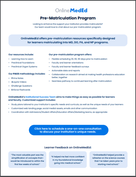 OnlineMedEd | For Medical School Pre-matriculation Programs